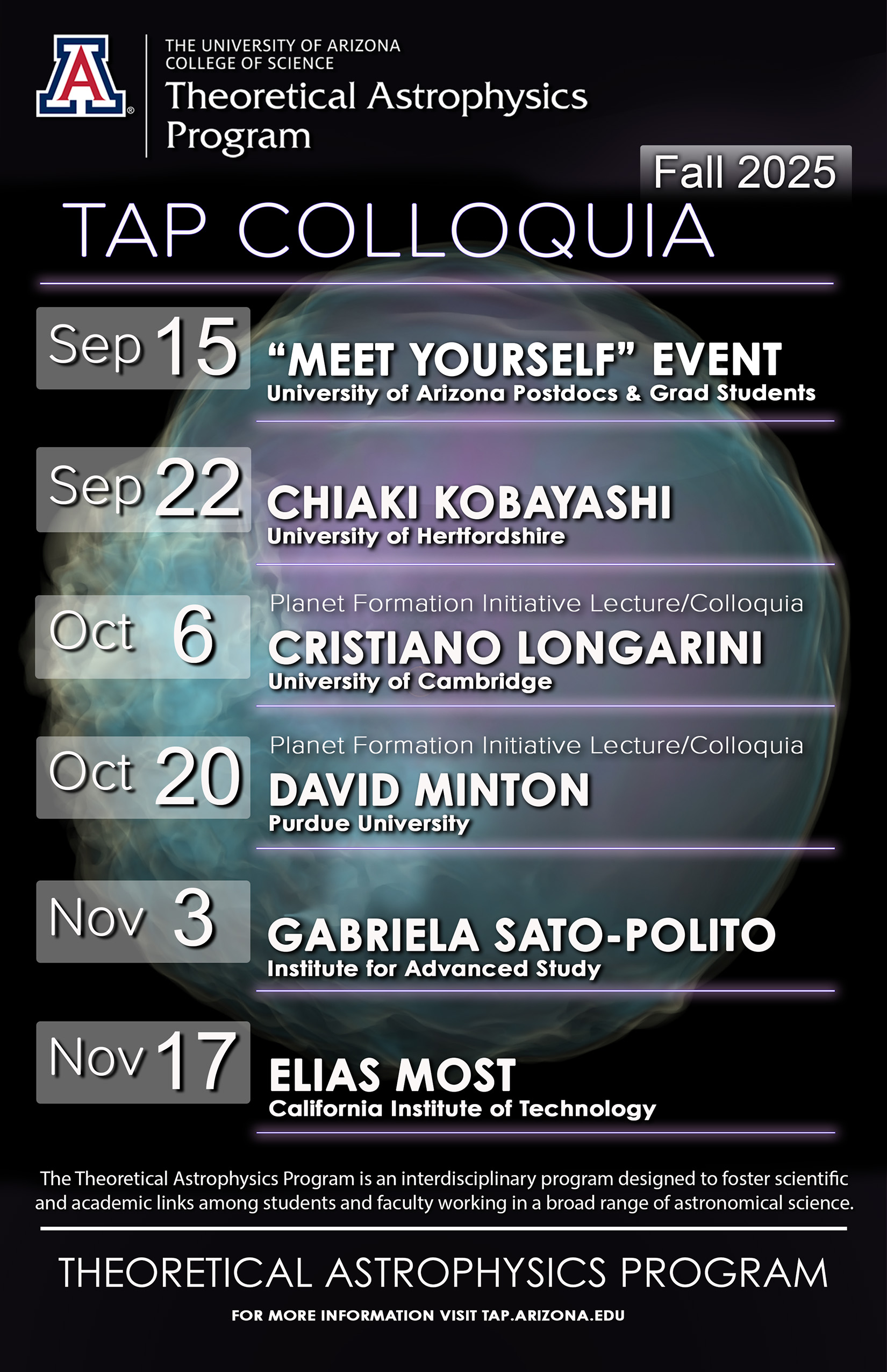 Fall 2025 TAP Colloquia Poster | Theoretical Astrophysics Program